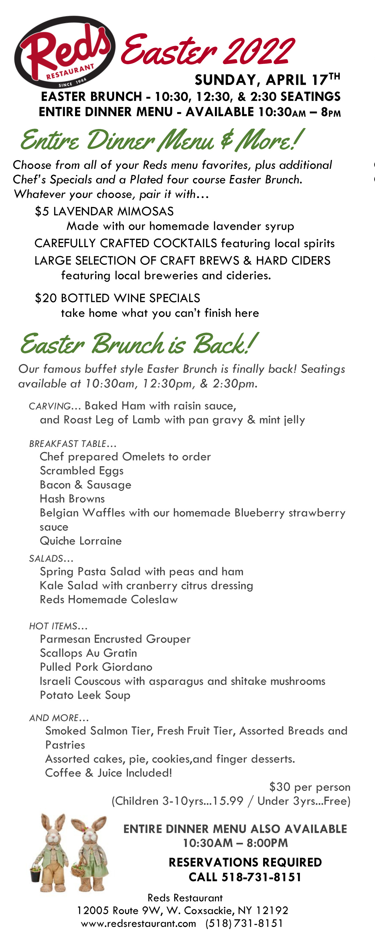 Events - Reds Restaurant | Fresh Seafood & Wine Bar in Coxsackie